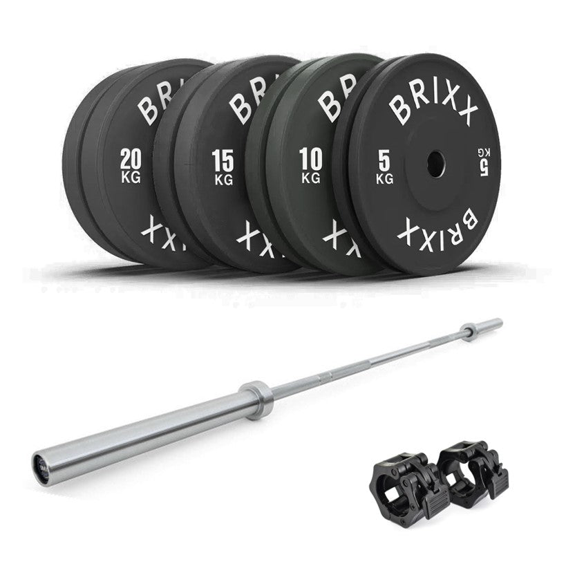 BRIXX 100kg Classic Olympic Bumper Plates + 20kg Barbell – BRIXX FITNESS